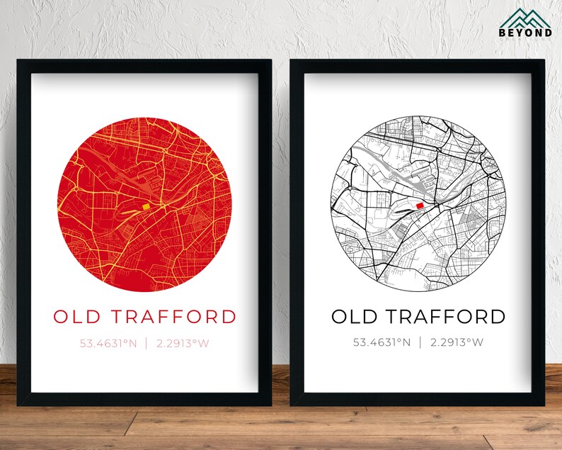 Manchester United Old Trafford Map Prints & Frames Man U - Etsy UK