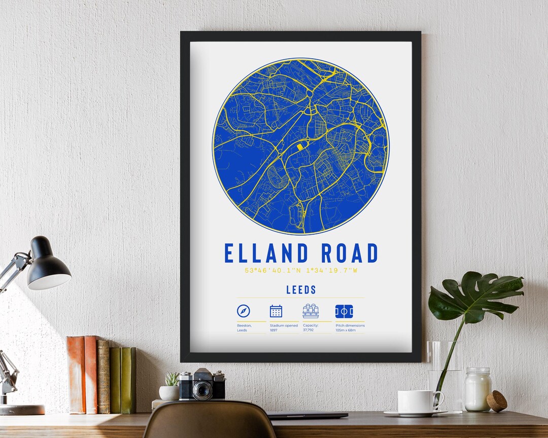 Leeds Elland Road Stadium Map | Prints & Frames Available | United ...