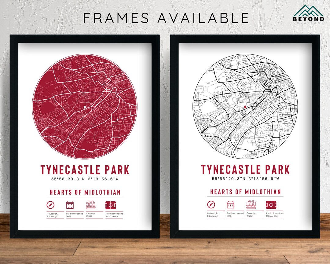 Hearts Tynecastle Park Minimalist Map Prints & Frames the - Etsy