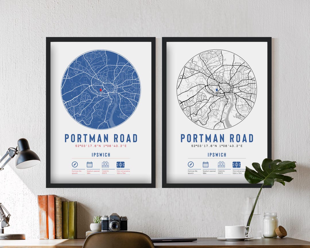 Ipswich Town Portman Road Minimalist Map Prints & Frames | Tractor Boys ...