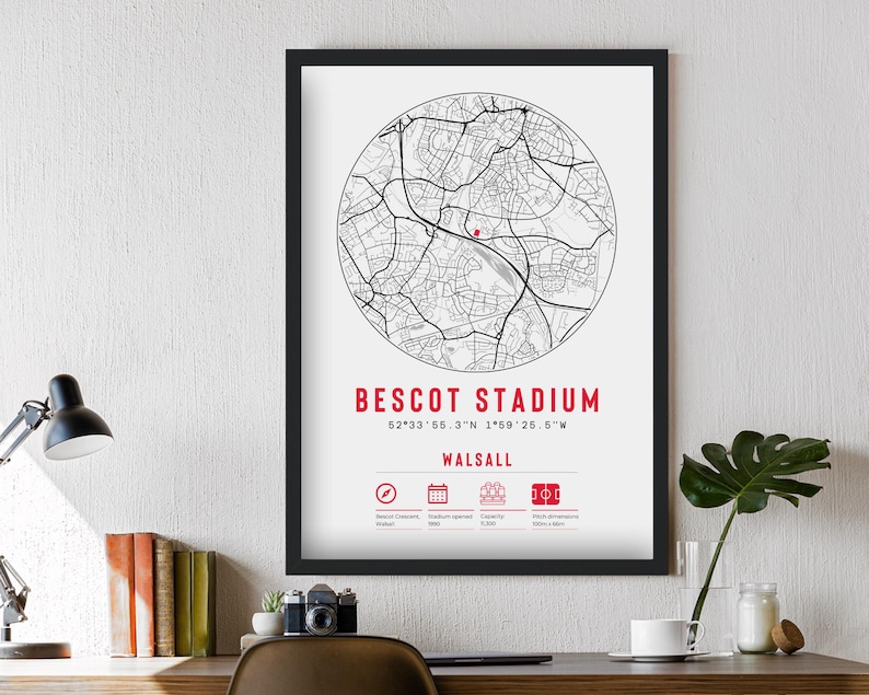 Walsall FC Bescot Stadium Minimalist Map Prints & Frames | the Saddlers ...