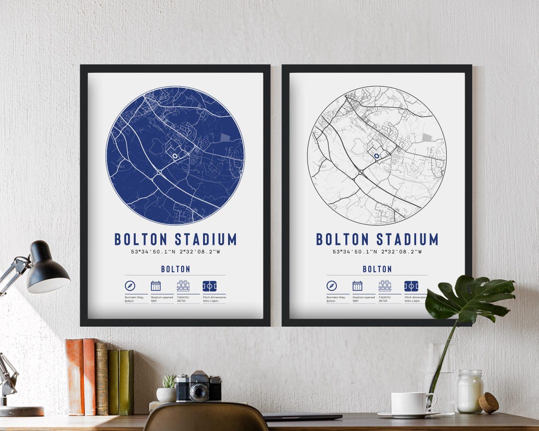 Bolton Wanderers FC Stadium Minimalist Map Prints & Frames | the ...