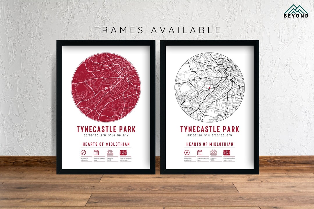 Hearts Tynecastle Park Minimalist Map Prints & Frames the Jam Tarts ...