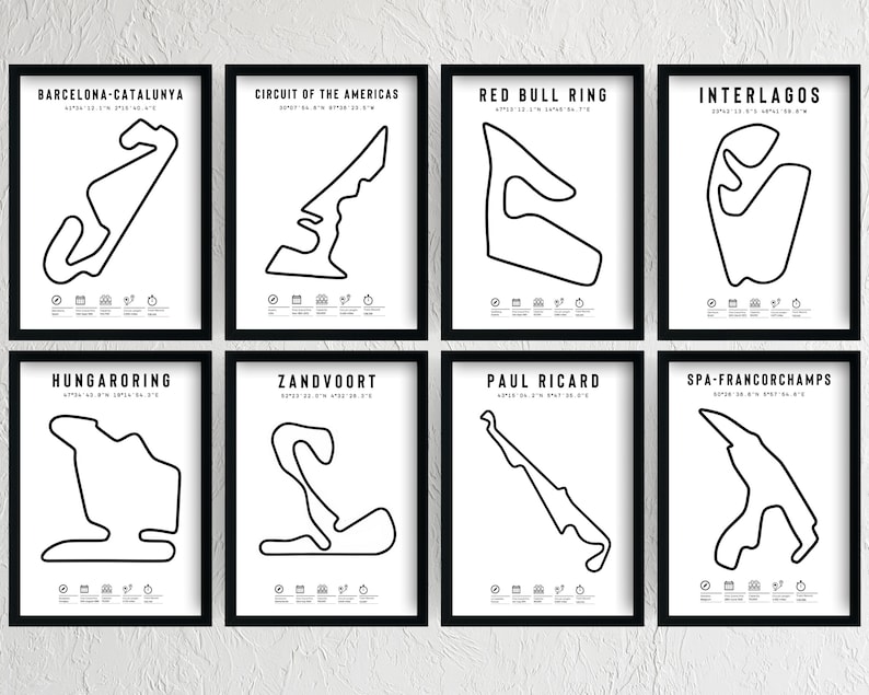 F1 Track Layout Circuit Minimalist Prints & Frames Formula 1 - Etsy