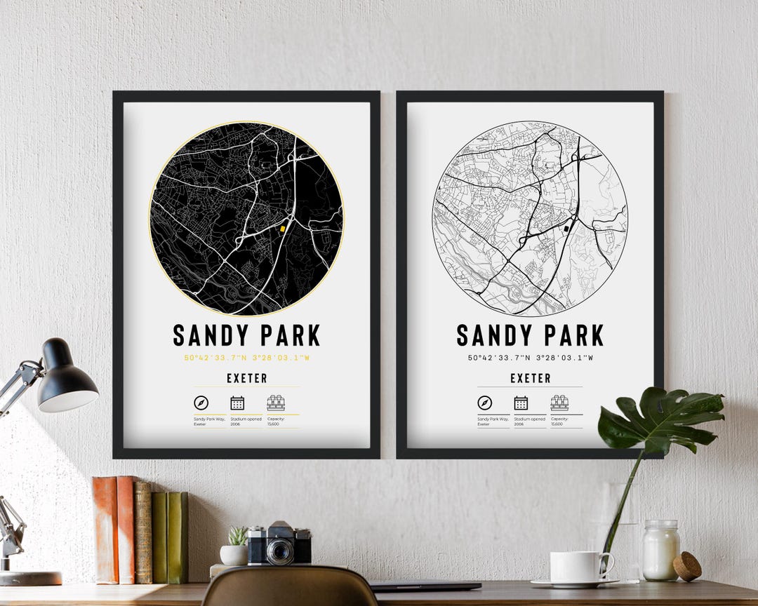 Exeter Chiefs Sandy Park Stadium Map Prints & Frame Unique Gift | Rugby ...