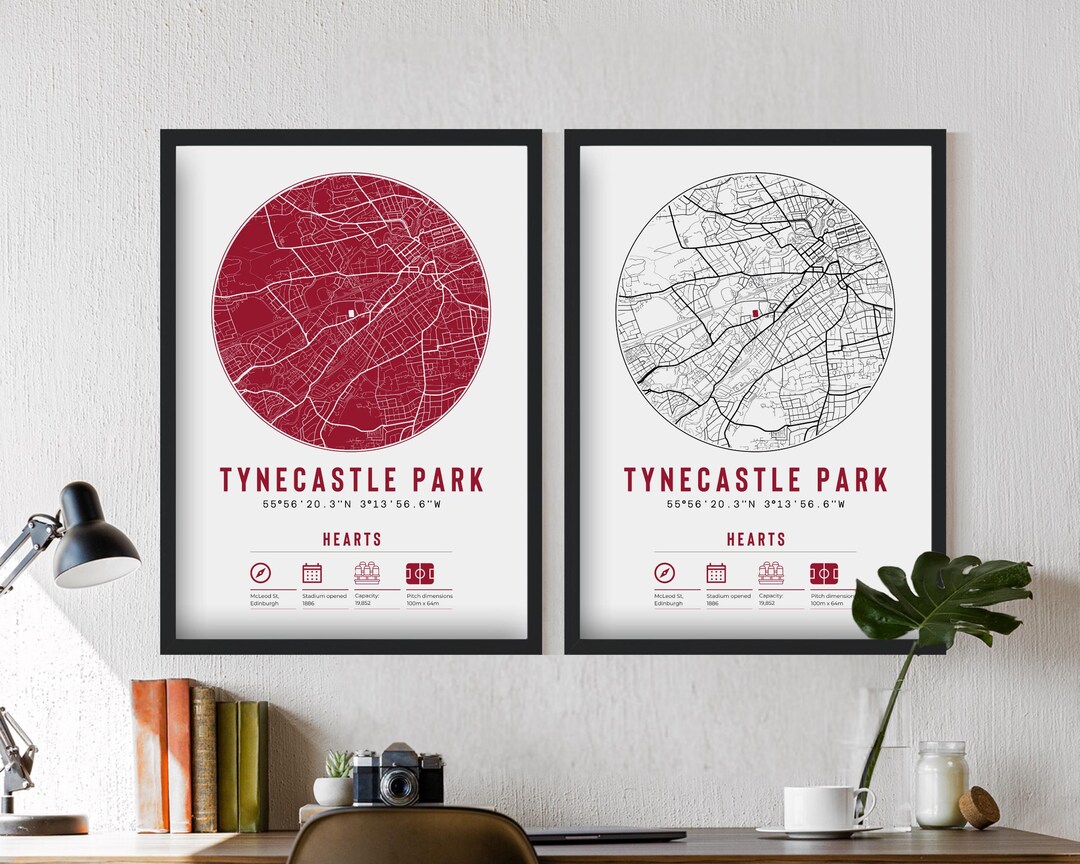 Hearts Tynecastle Park Minimalist Map Prints & Frames | the Jam Tarts ...