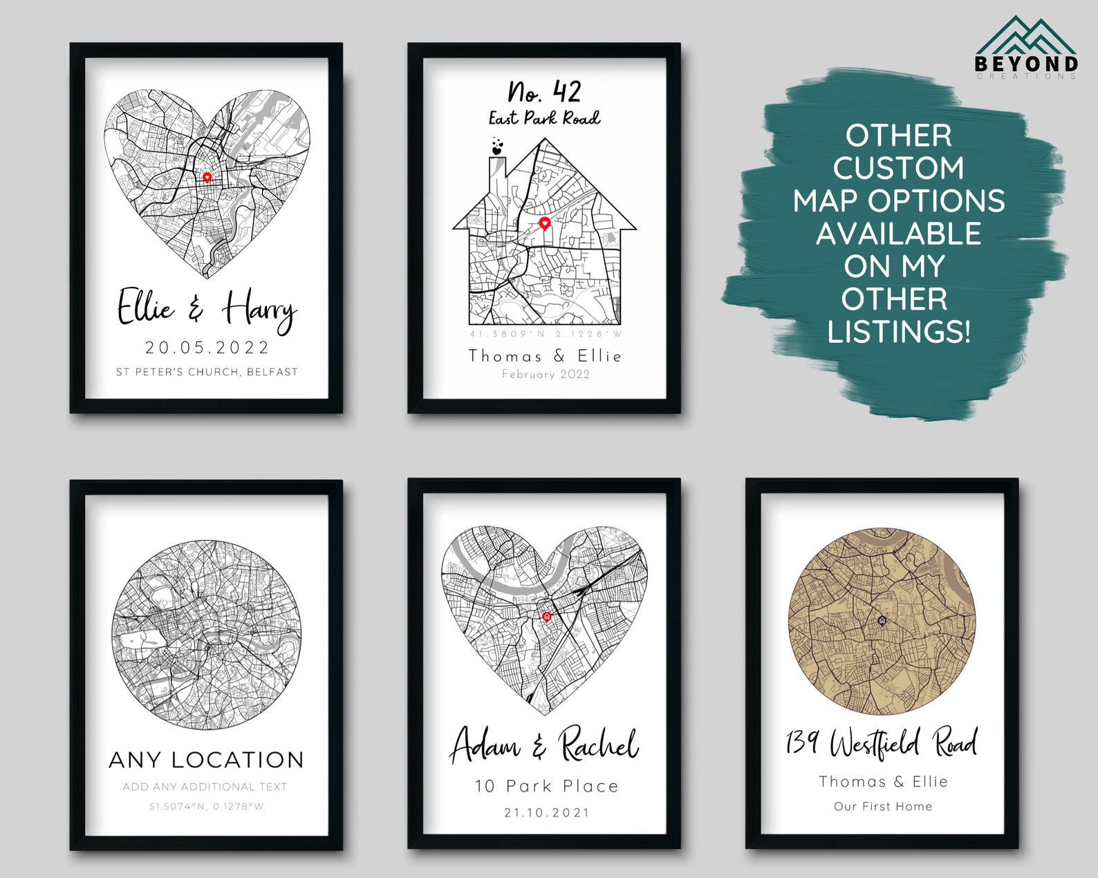Personalised New Home Map Print & Frames House Shape Decor - Etsy