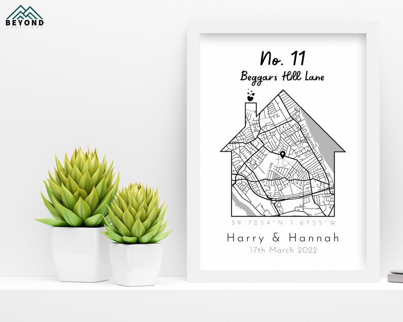 Personalised New Home Map Print & Frames House Shape Decor - Etsy