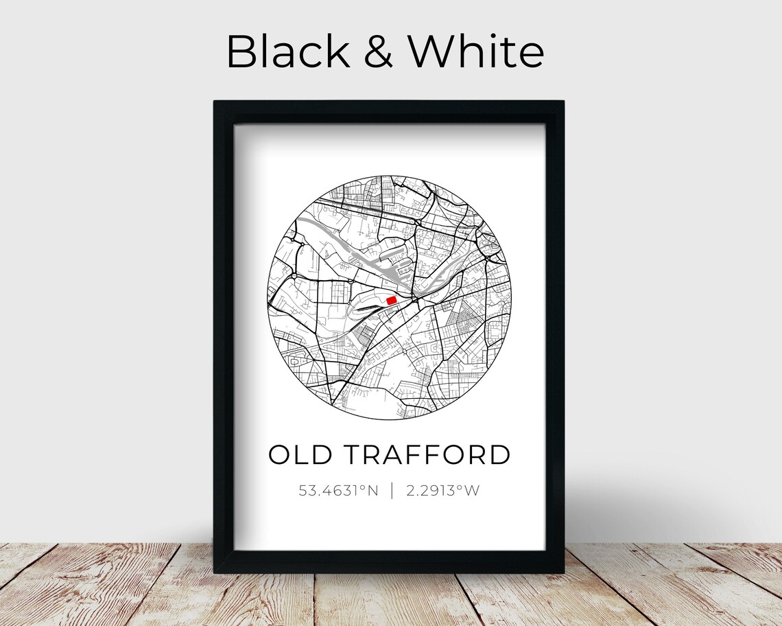 Manchester United Old Trafford Map Prints & Frames Man U | Etsy UK