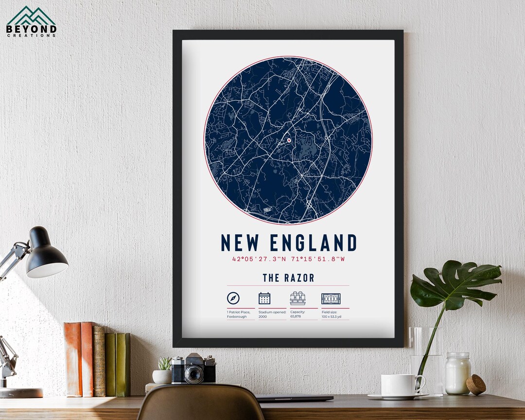 New England Patriots Stadium Map Print Unique Framed Gift | for Him Dad ...