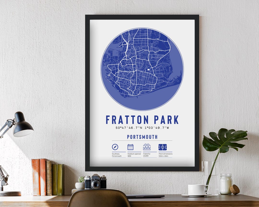 Portsmouth Fratton Park Map | Prints & Frames Available | Pompey ...