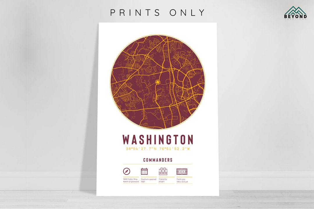 Washington Commanders Fedex Field Map Prints Football Gift Stadium Dad ...
