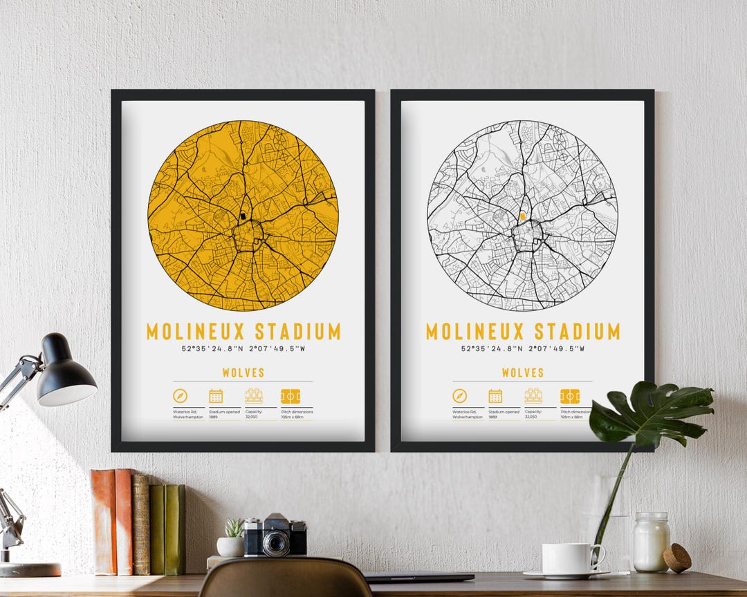 Wolves Molineux Stadium Minimalist Map Prints | Wolverhampton Gift FC F ...