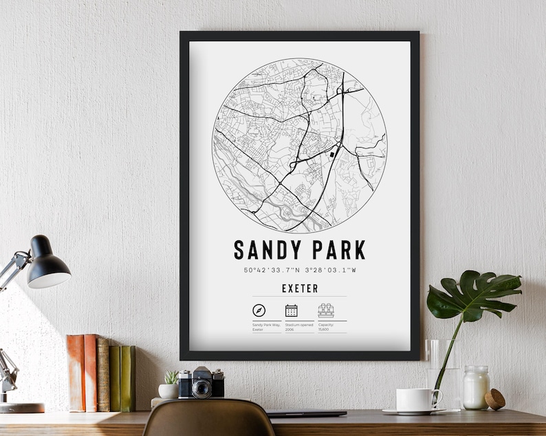 Exeter Chiefs Sandy Park Stadium Map Prints & Frame Unique Gift | Rugby ...