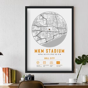 Hull City MKM Stadium Minimalist Map Prints & Frames | the Tigers F.C ...