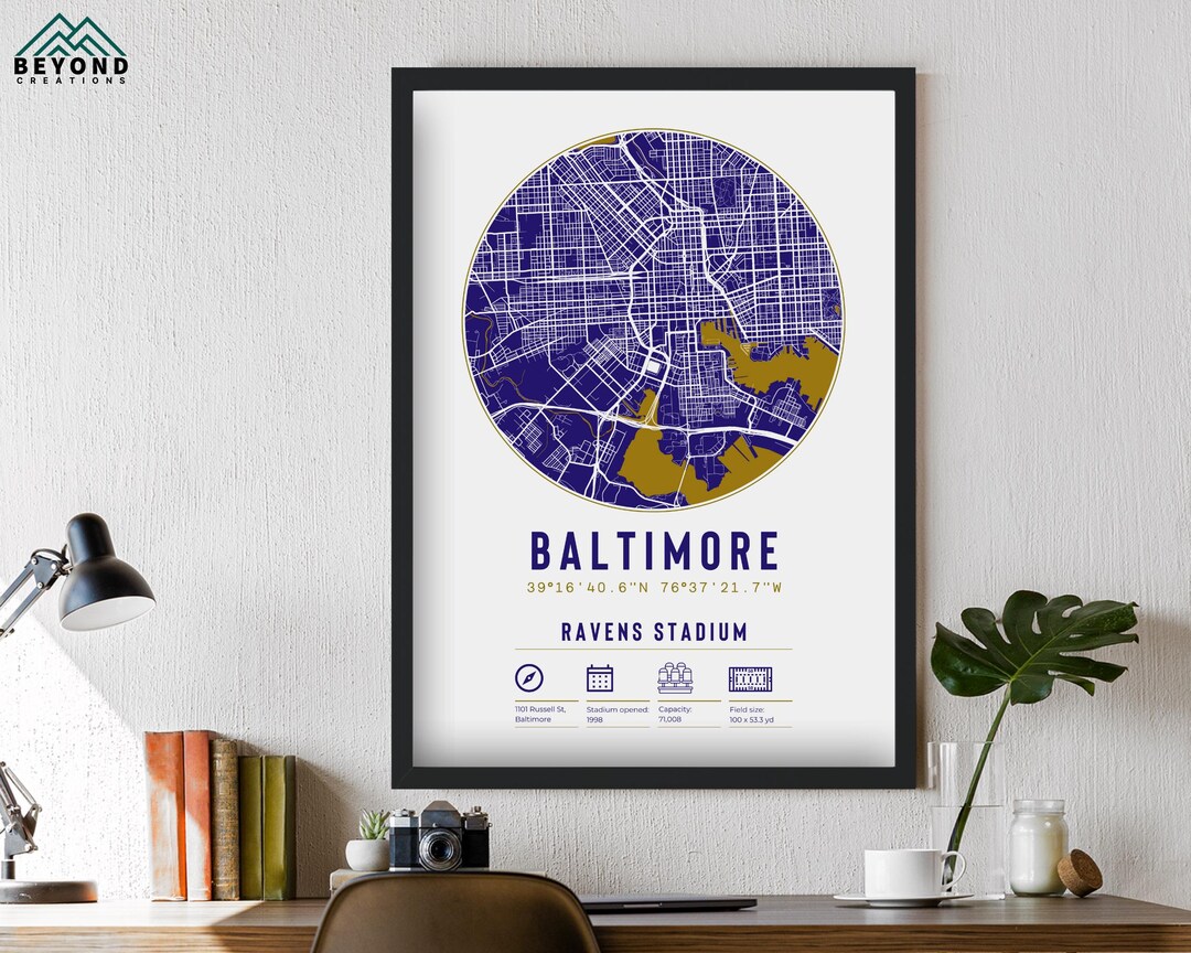 Baltimore Ravens Stadium Unique Map Print Framed Gift | for Him Dad ...