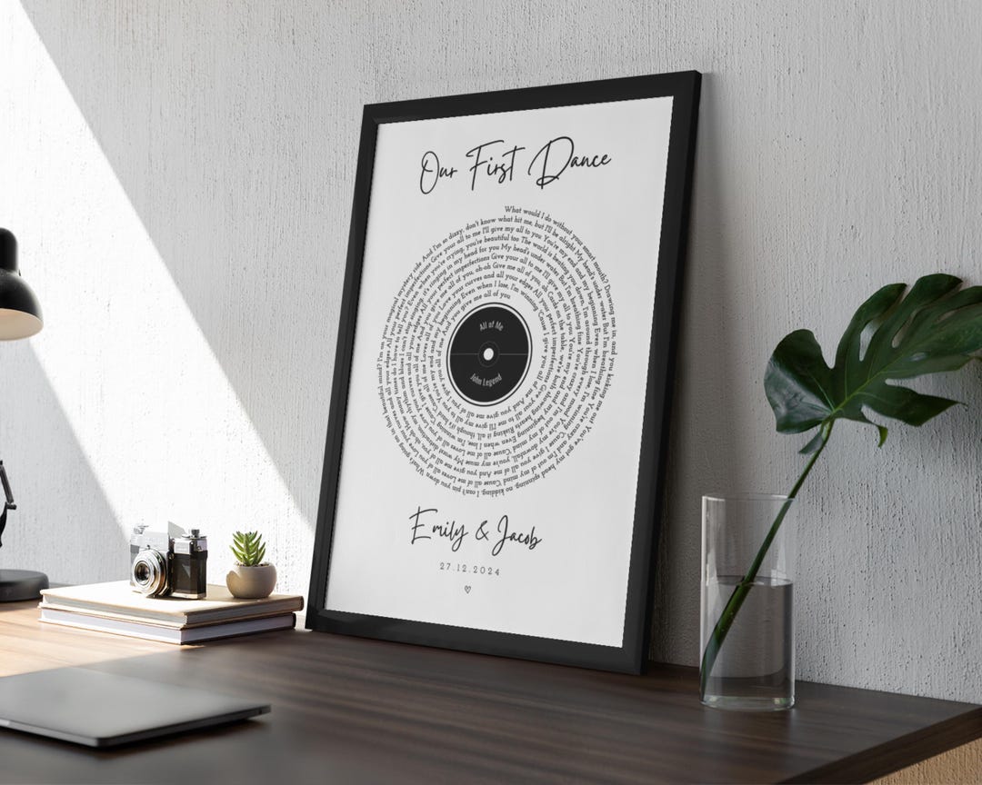 Personalised Vinyl Lyric Anniversary Wedding Print Frame & Gift Our ...