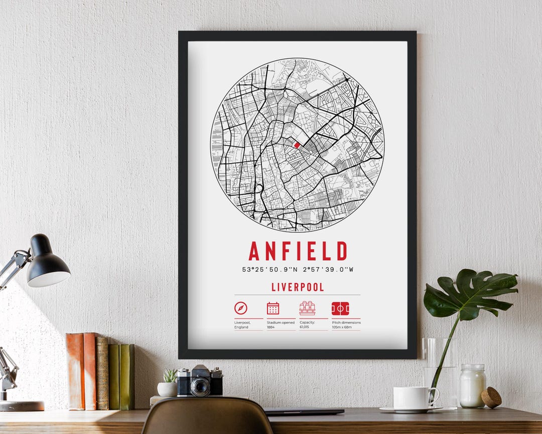 Liverpool Stadium Map of Anfield | Prints & Frames Available | Football ...
