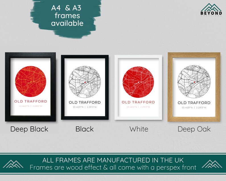 Manchester United Old Trafford Map Prints & Frames Man U - Etsy UK