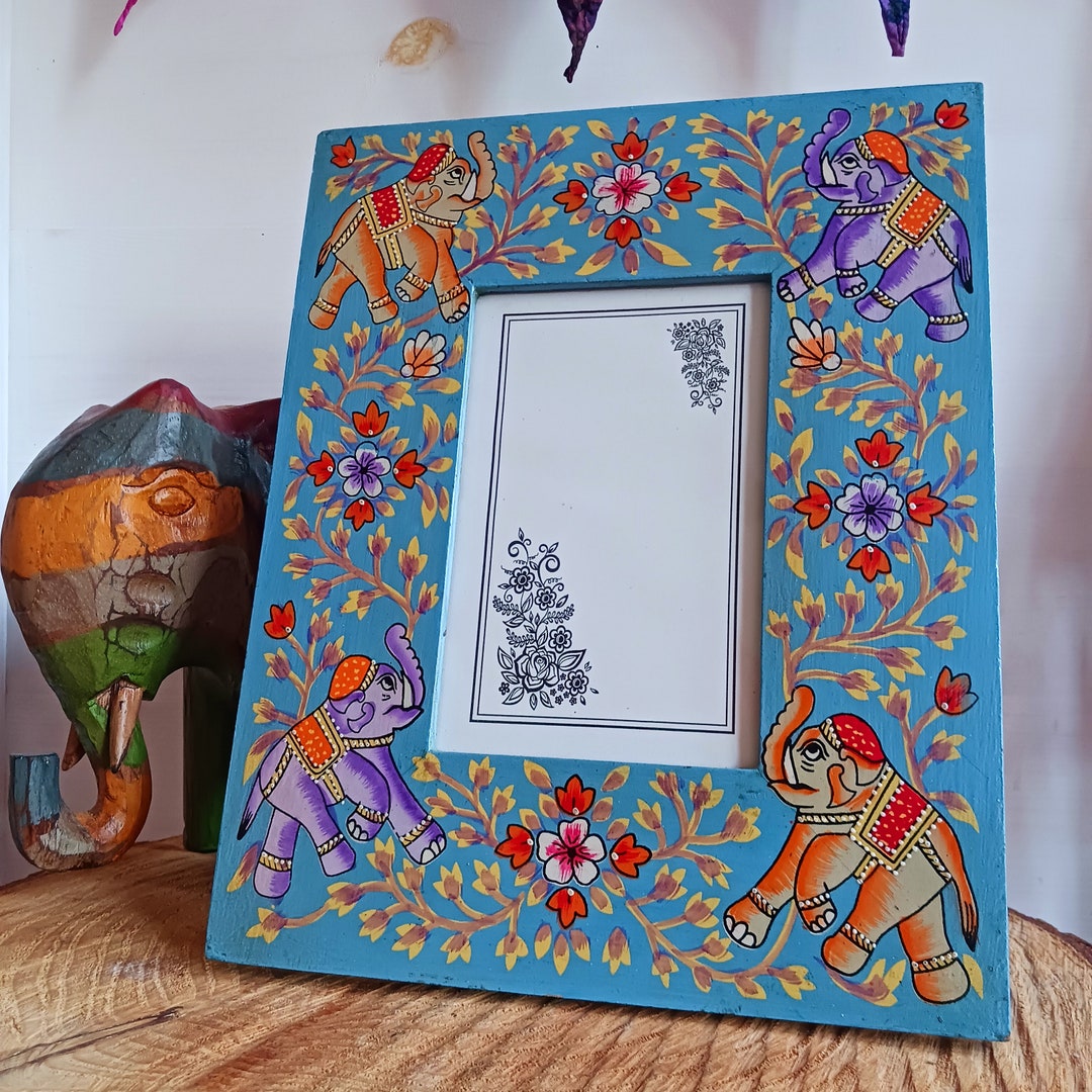 Jayan Elephant Hand Painted Indian Photo Frame - Etsy UK