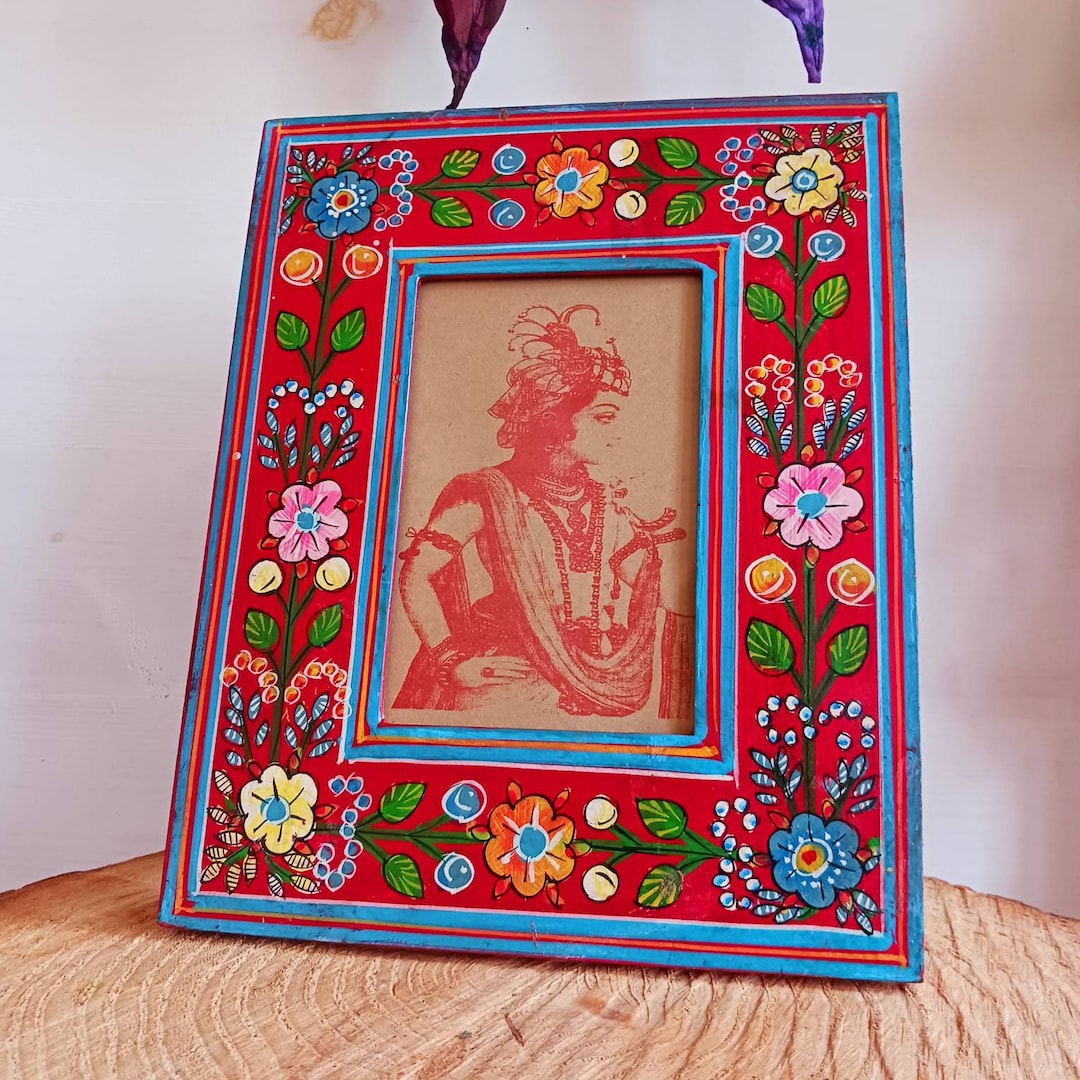 Floral Design Hand Painted Indian Photo Frames Red - Etsy