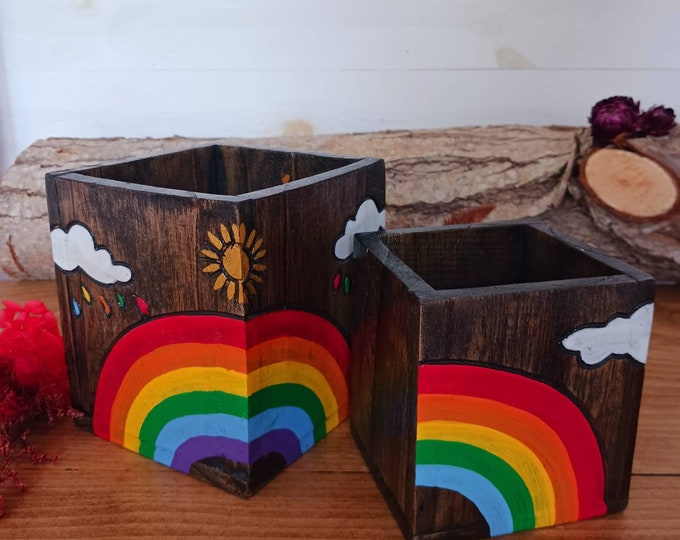 Set of Rainbow Wooden Pots - Etsy UK