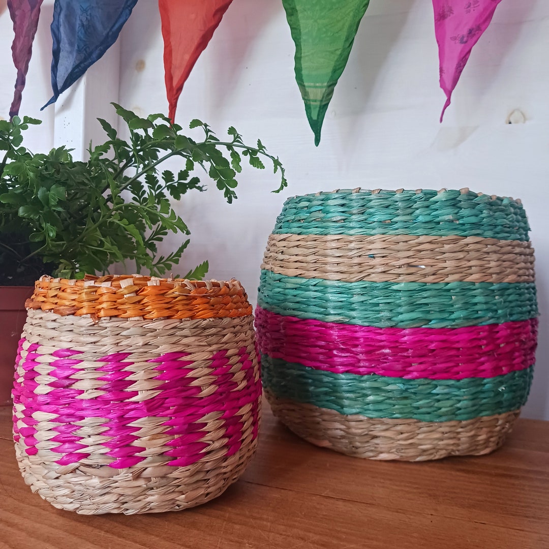 Handmade Stripe Seagrass Planter Set - Etsy