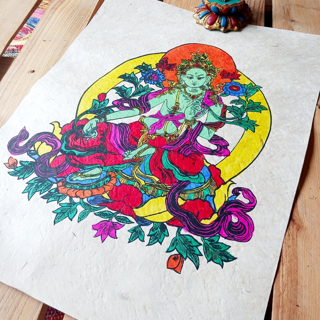 Green Tara Colour Lokta Paper Painting Poster - Etsy
