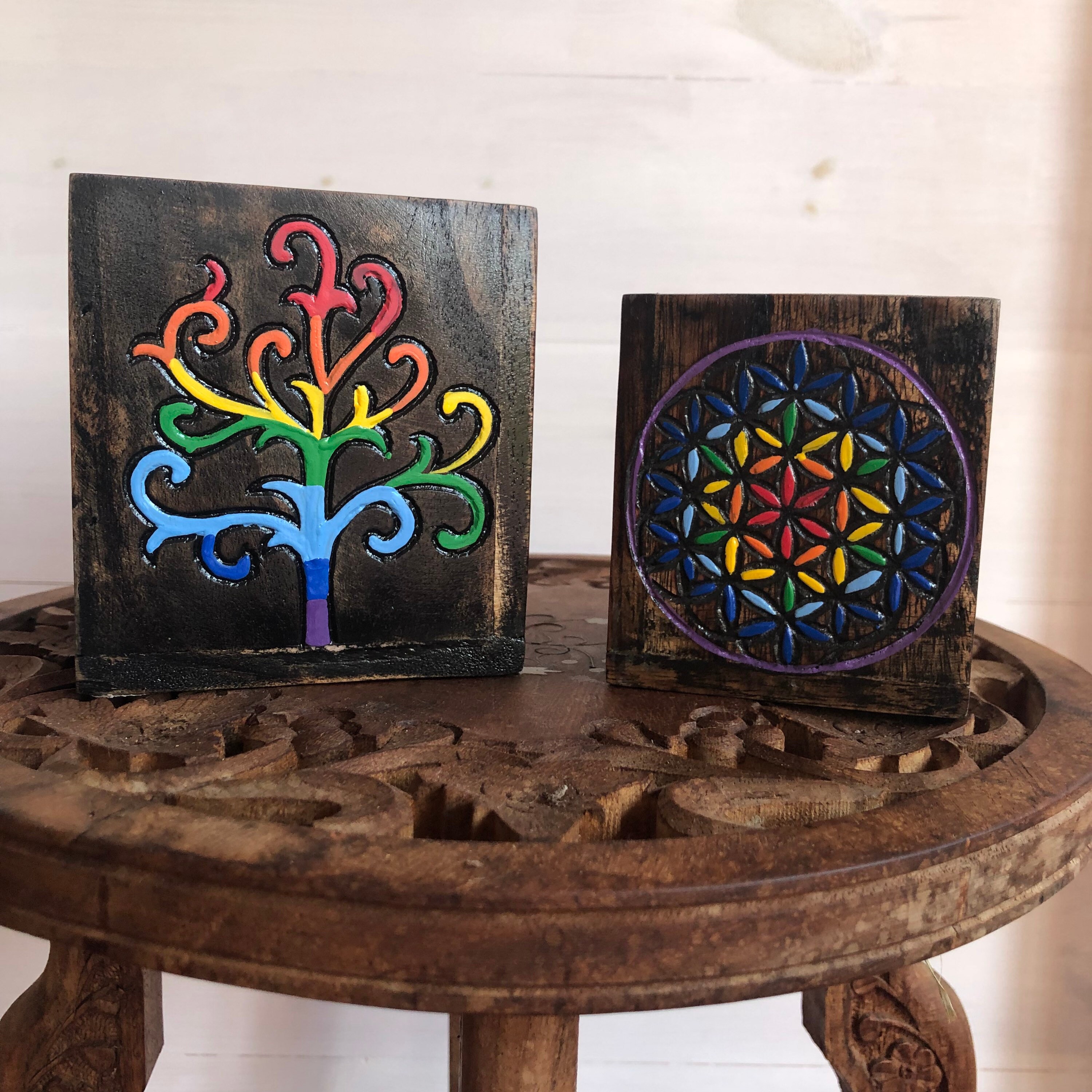 Set of Rainbow Tree of Life & Flower of Life Wooden Pots - Etsy
