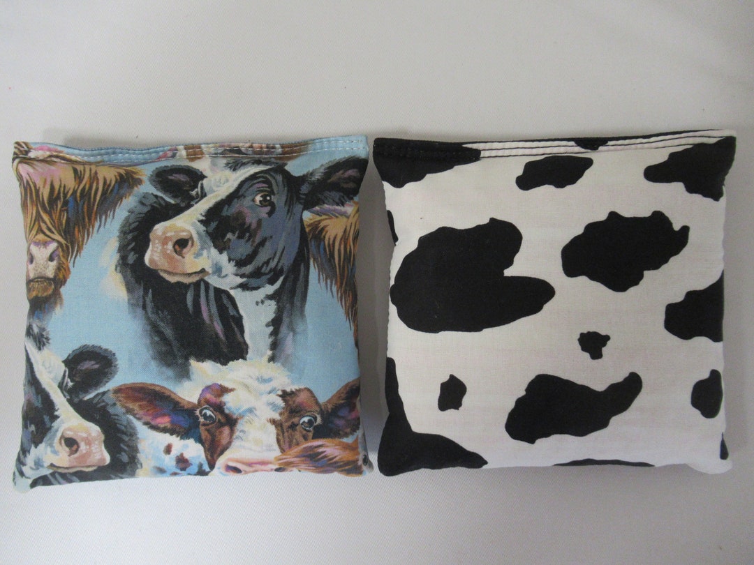 Set of 8 Cornhole Bags Cows and Cow Hide Blue Black White American ...