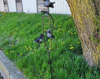 Rustic Peacock Balancing Kinetic Rocker Garden Stake Metal Wind ...