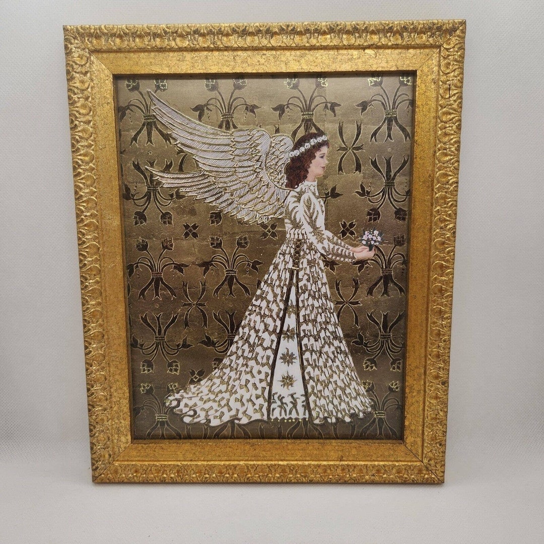 Guardian Angel Print Gilded Gold Frame Gold & White Angel 8.75 X 10.5 ...