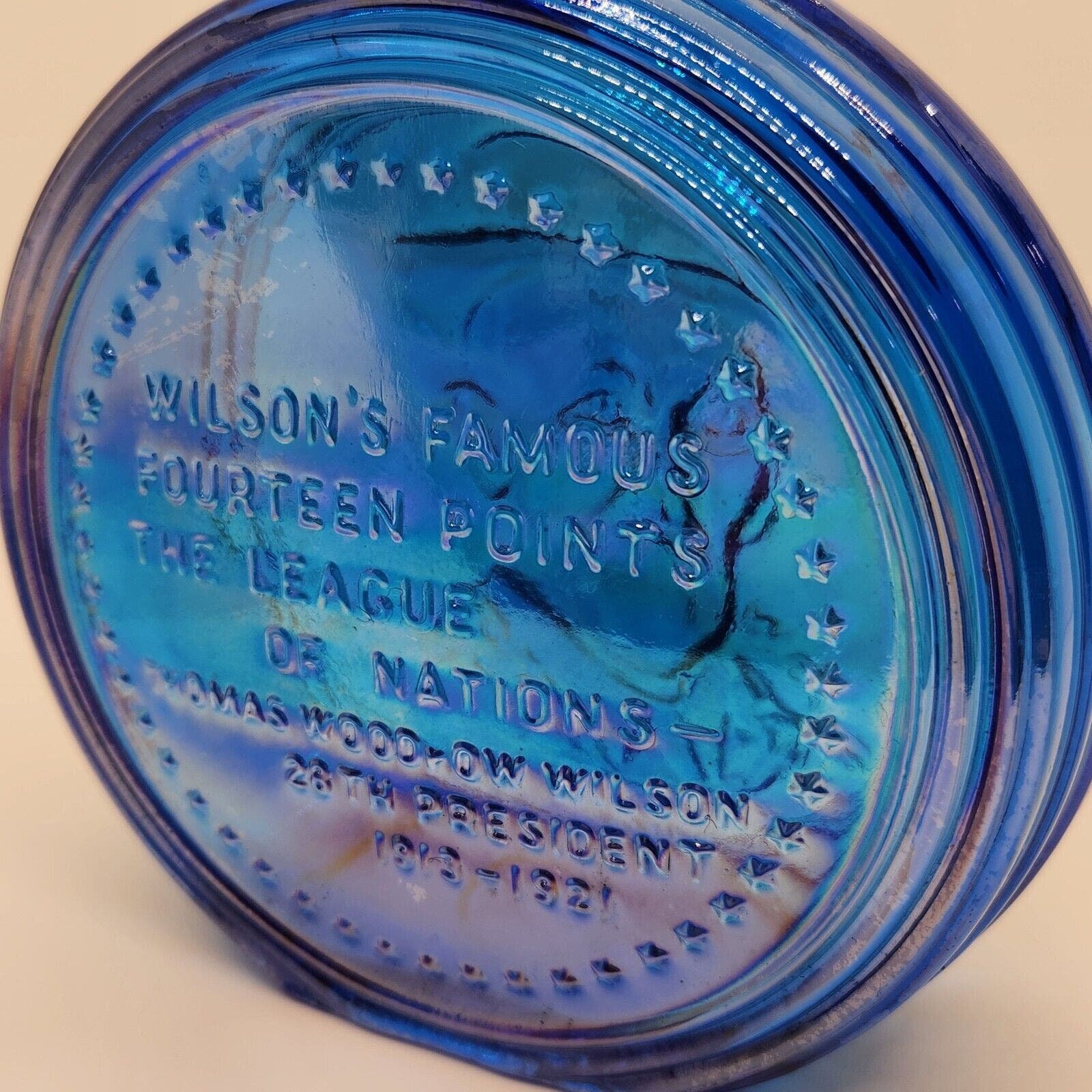 Vintage Woodrow Wilson Blue Glass Decanter Bottle Wheaton First Edition ...