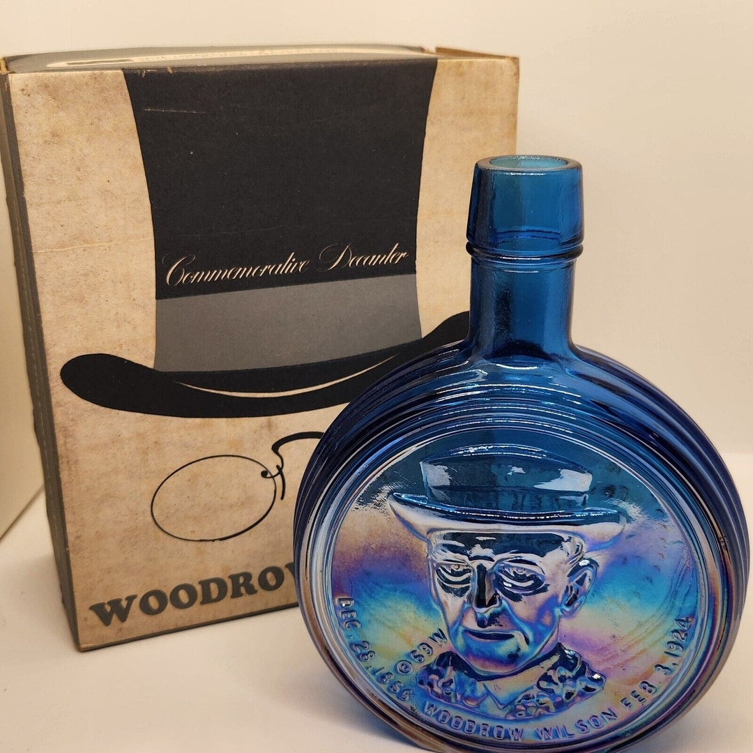 Vintage Woodrow Wilson Blue Glass Decanter Bottle Wheaton First Edition ...