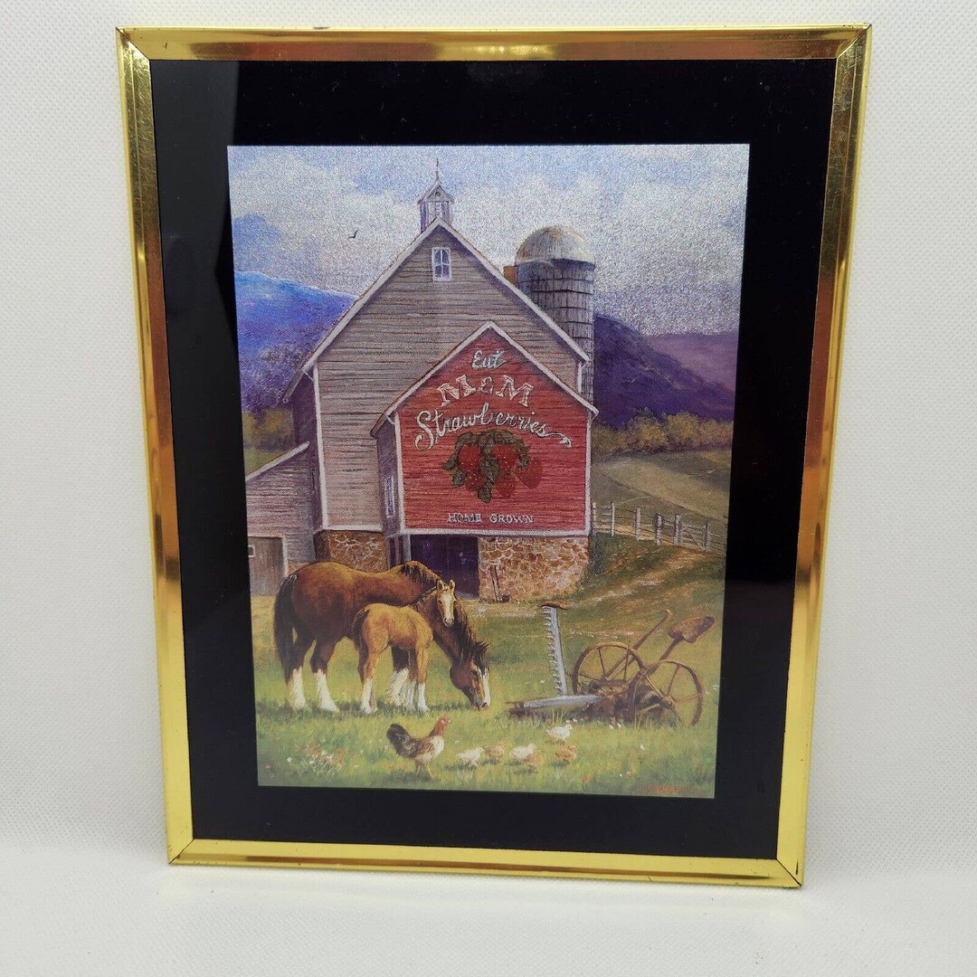 Vintage Billboard Farm Silo Barn EAT STRAWBERRIES Carnival Style Framed ...