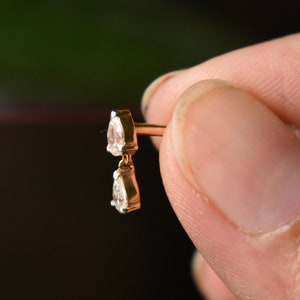 Pear Lab Diamond Droplets Dangle Stud, Hanging Pear Lab Grown Diamond Stud, 14K 18K Solid Gold ...