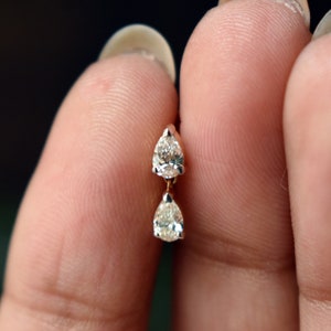 Pear Lab Diamond Droplets Dangle Stud, Hanging Pear Lab Grown Diamond Stud, 14K 18K Solid Gold ...