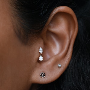 Pear Lab Diamond Droplets Dangle Stud, Hanging Pear Lab Grown Diamond Stud, 14K 18K Solid Gold ...