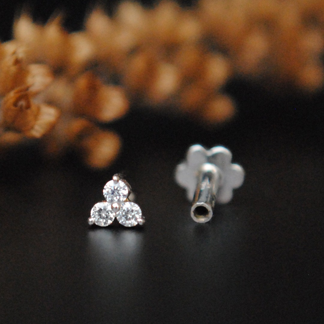 Trinity Piercing in Lab Diamond & Solid 14K 18K Gold, Eco Friendly ...