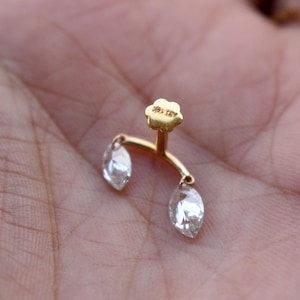 Double Floating Marquise Lab Diamond Stud Earring, Hidden Helix Piercing, 16g Threaded Flatback ...