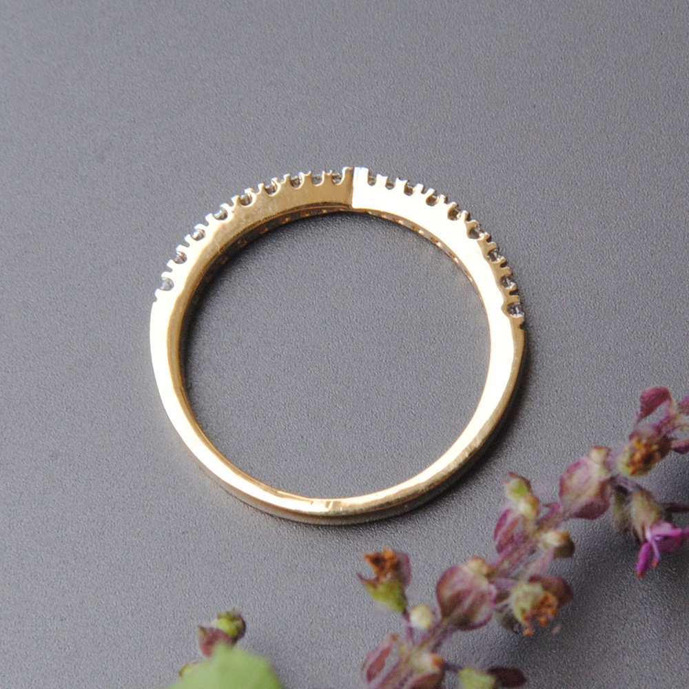 2mm Tapered 14K Gold Lab Diamond Band, Pinched Center Stacking Wedding ...