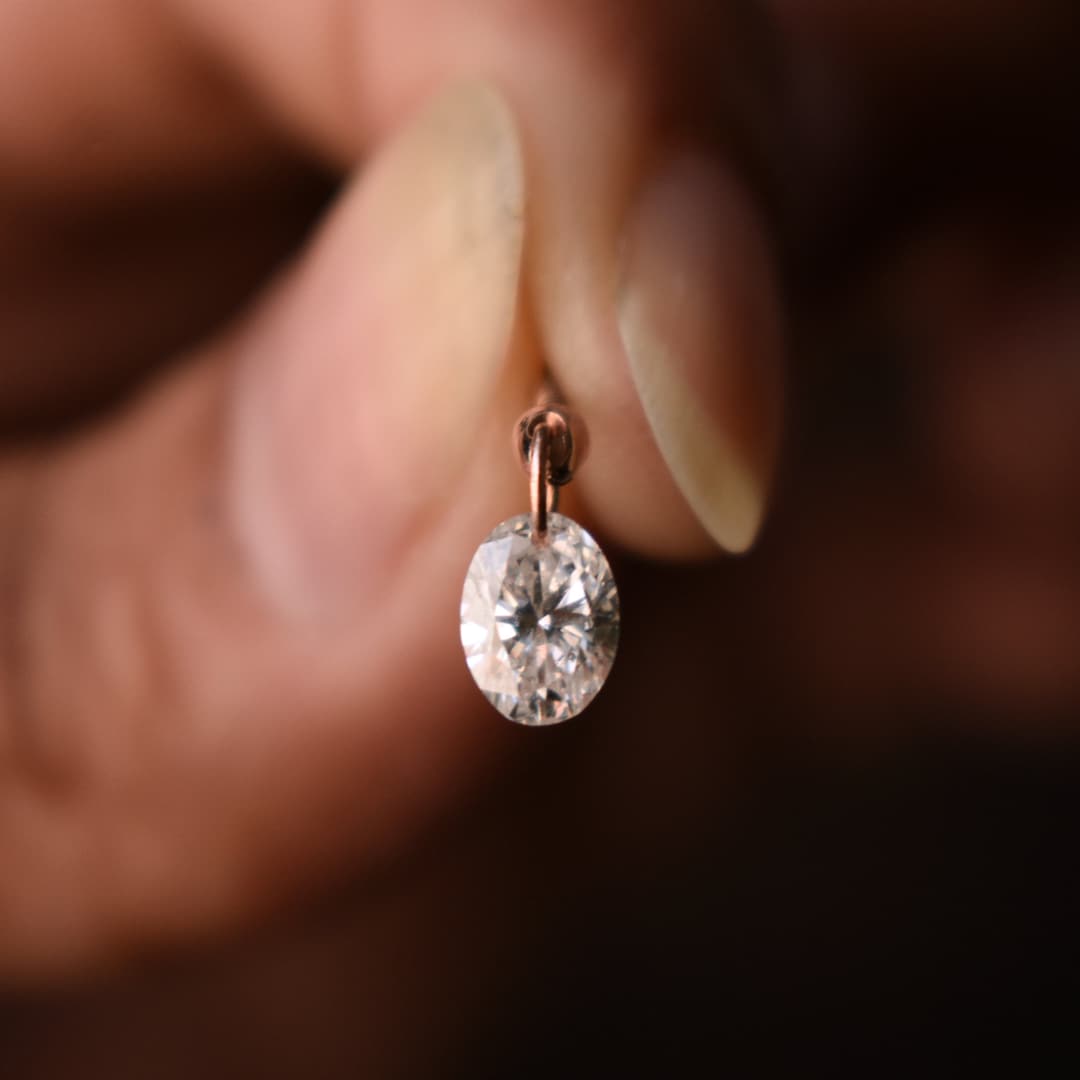 Floating Oval Lab Grown Diamond Stud Earring, 16g Threaded Flatback ...