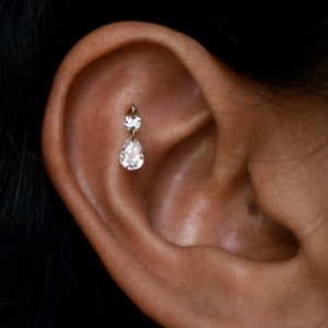 Floating Round & Pear Lab Grown Diamond Stud Earring, 14k 18k Solid ...