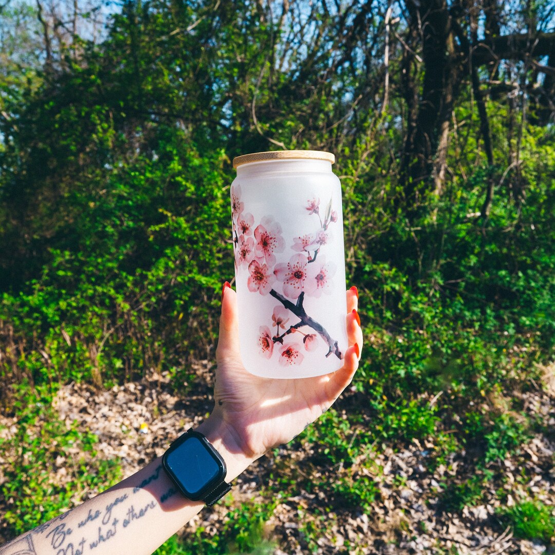 16oz Cherry Blossom Glass Cup - Pink (frosted) - Etsy