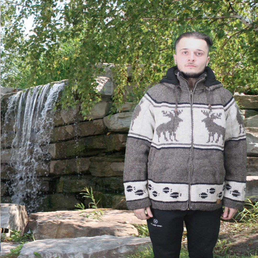 100% Wool Lined Jacket With Moose/ Zip-off With Hood for Men and Women ...