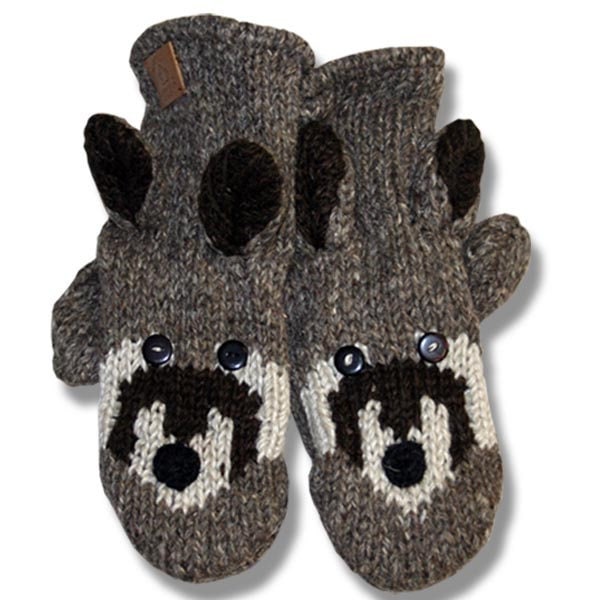Wool Animal Mittens for Men and Women. 100% Wool With Fleece Lining ...