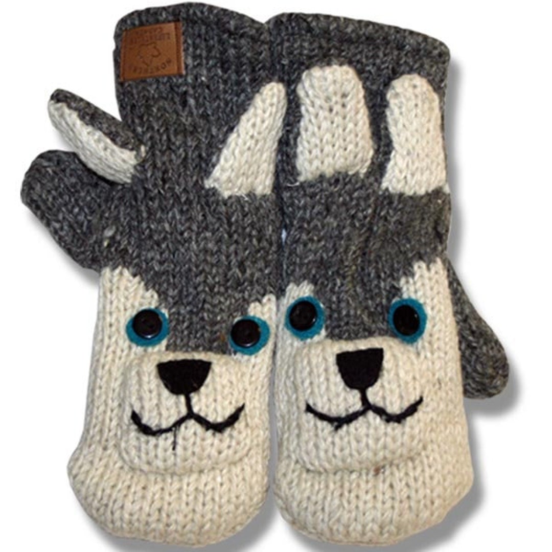 Wool Animal Mittens for Men and Women. 100% Wool With Fleece Lining ...