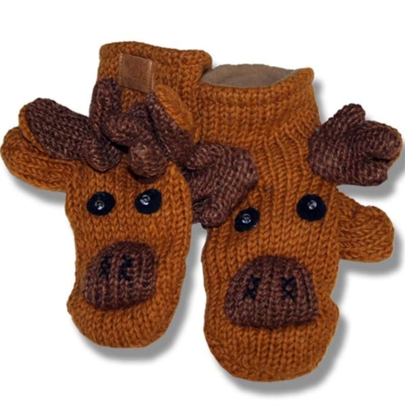 Wool Animal Mittens for Men and Women. 100% Wool With Fleece Lining ...