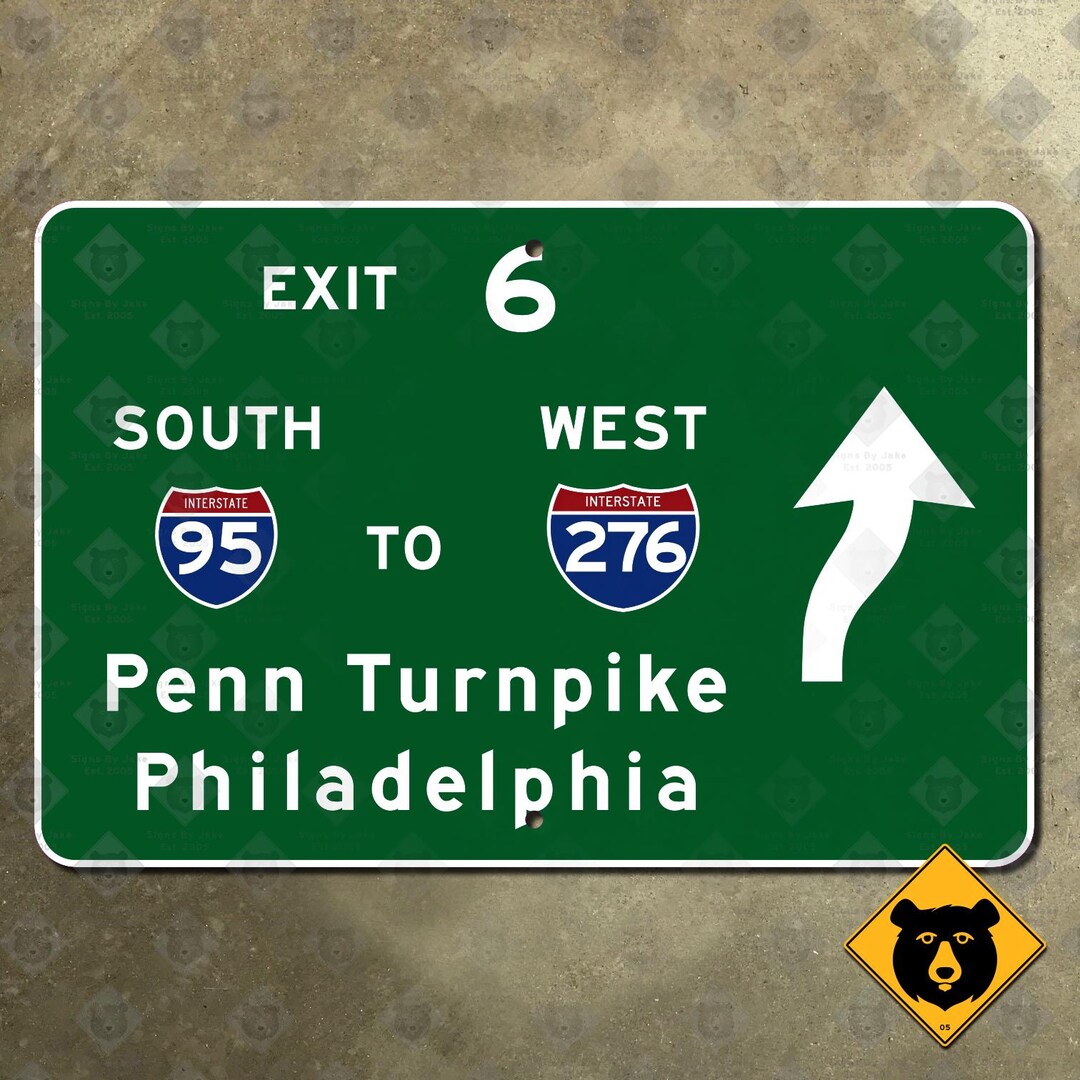 New Jersey Highway Marker Road Sign Exit 6 Turnpike 1961 Pennsylvania I ...