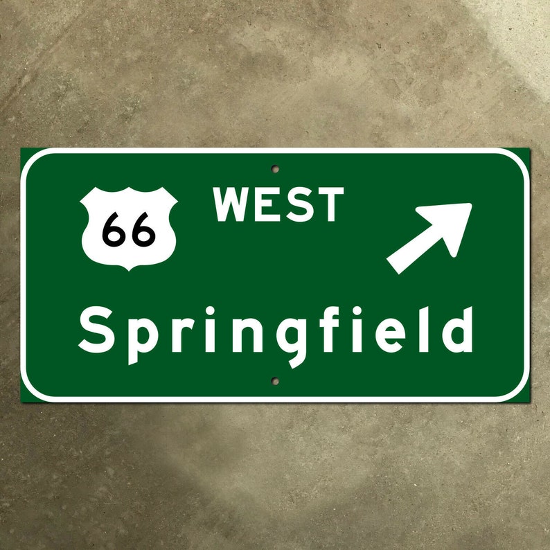 US 66 Springfield Illinois Highway Road Freeway Guide Sign Green 1961 I ...
